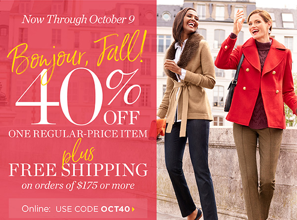 Talbots: 40% Off One! Plus, Fall's Bright New Color Combo! | Milled